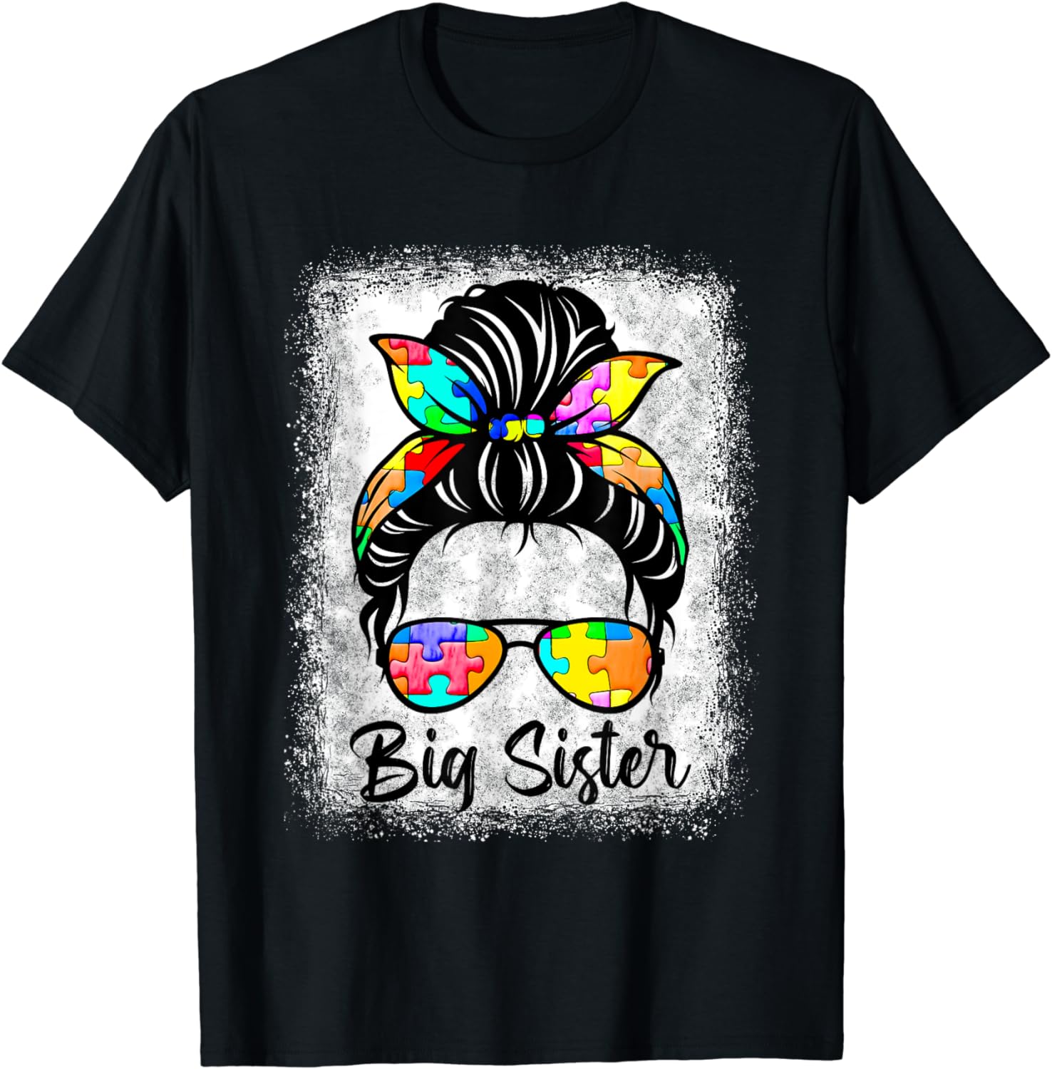 Autism Awareness Bleached Messy Bun Big Sister Puzzle T-Shirt - Walmart.com
