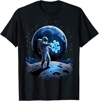 Autism Awareness Blue Puzzle Moon Astronaut T-Shirt - Walmart.com
