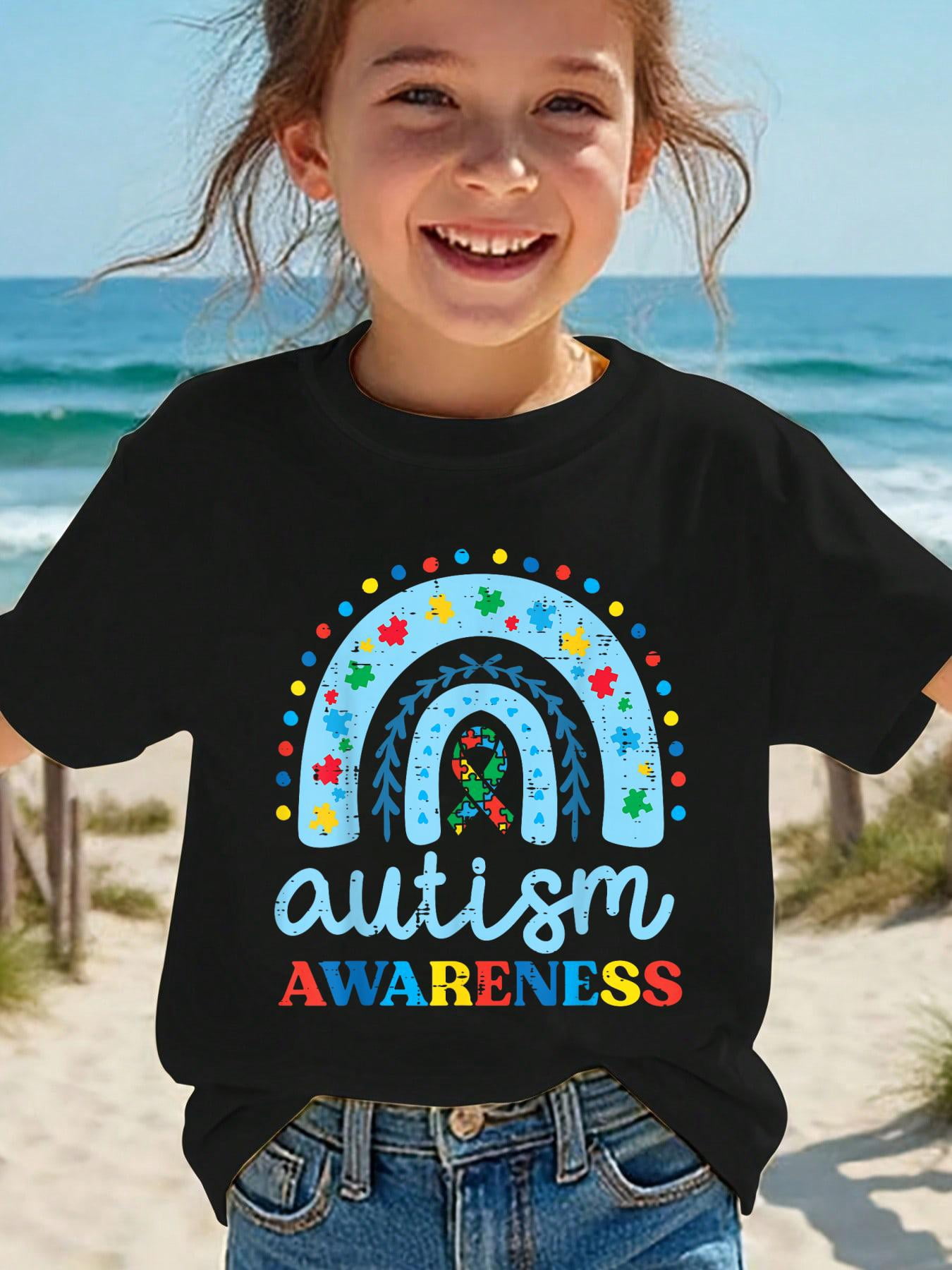 Autism Awareness Blue Rainbow Ribbon Asd Boys Kids Women Men Kids T ...