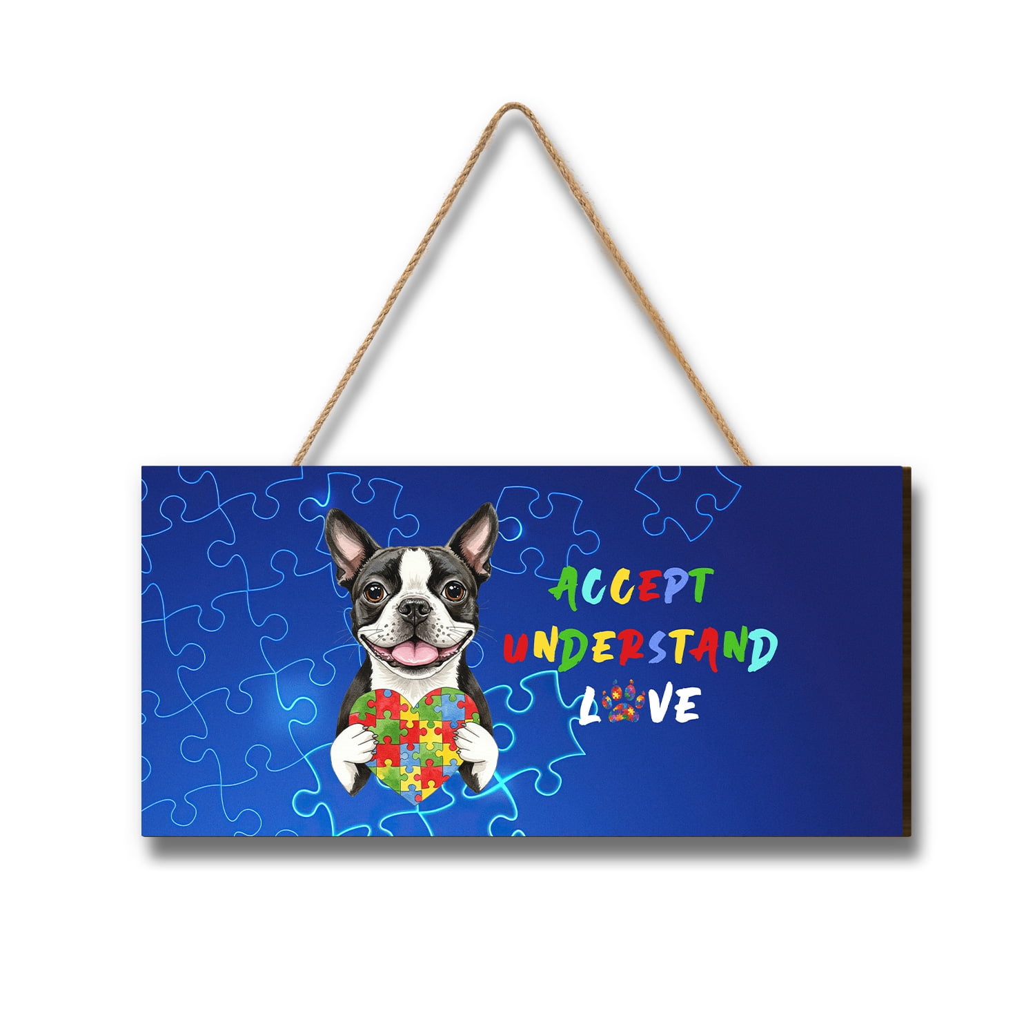 Autism Awareness Boston Terrier Accept Understand Love Landscape Wood ...