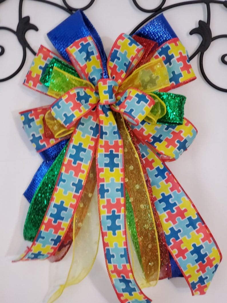 Autism Awareness Bow, Front Door Wreath Bow, Custom Bow,Door Bow ...