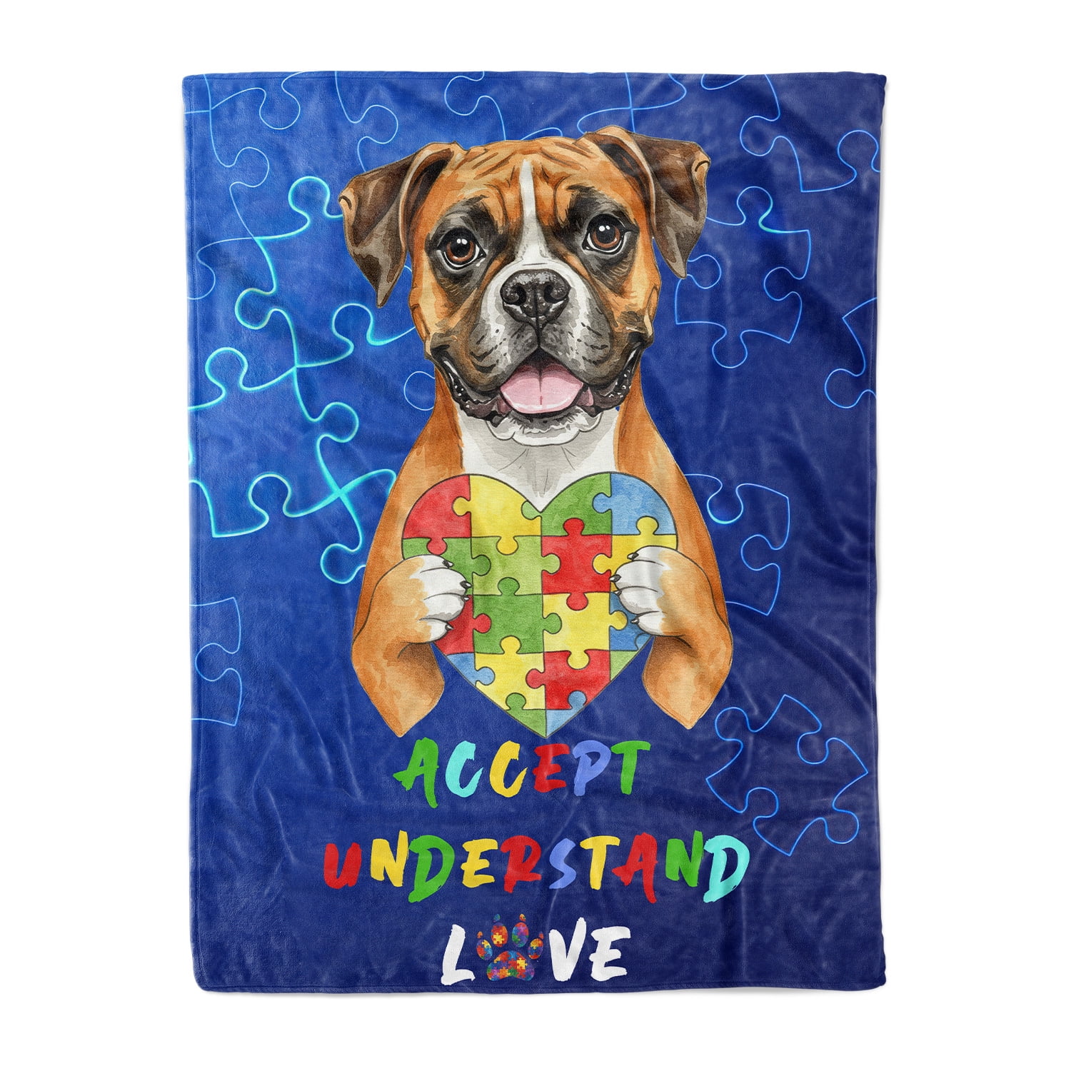 Autism Awareness Boxer Accept Understand Love Cozy Fleece Blanket ...