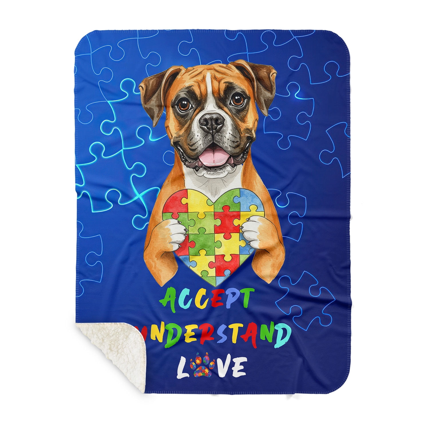 Autism Awareness Boxer Accept Understand Love Cozy Sherpa Blanket ...