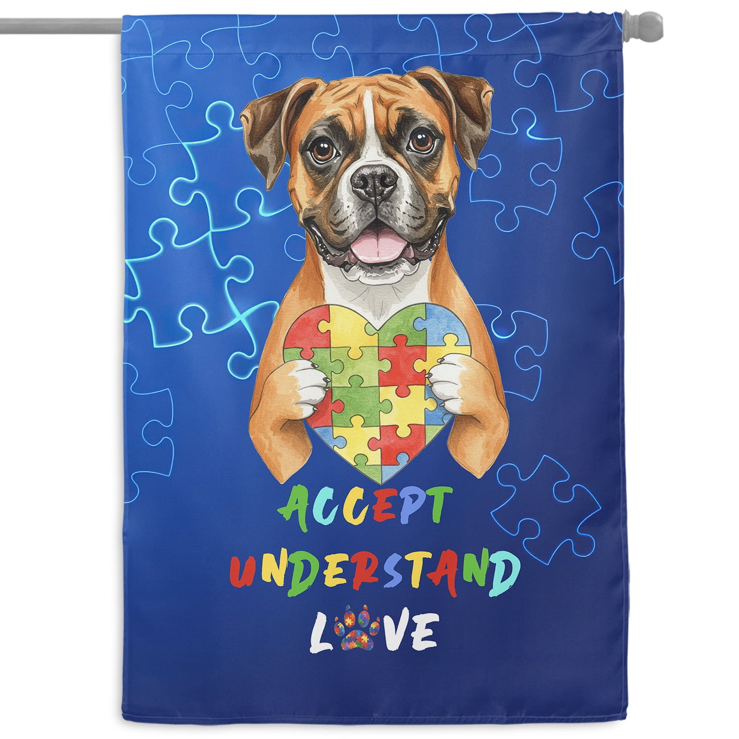 Autism Awareness Boxer Accept Understand Love House Flag 28x40in Double ...