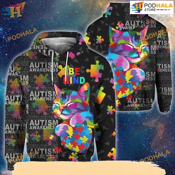 Autism Awareness Cat Be Kind All Over Printed 3D Hoodie T-Shirt ...
