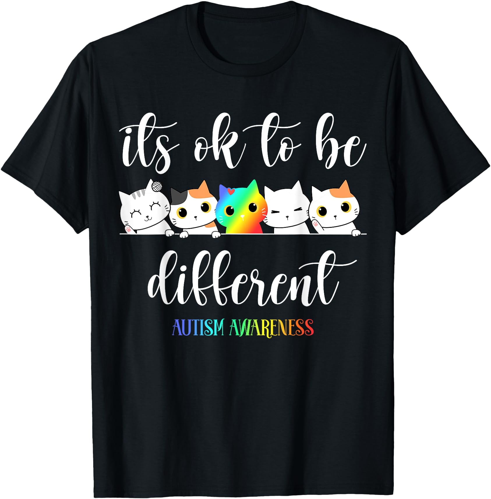 Autism Awareness Cat It's Ok to Be Different Funny Autistic Unisex T ...