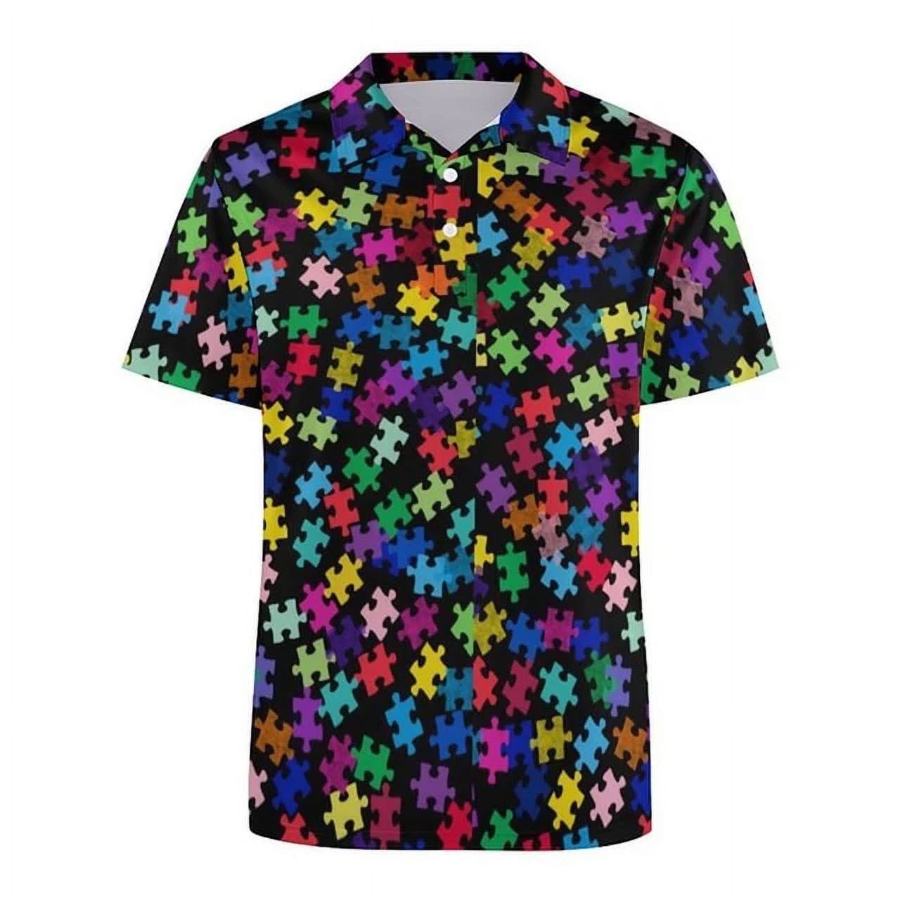 Autism Awareness Colorful Puzzle 3D Print Polo Shirt For Men Clothes ...