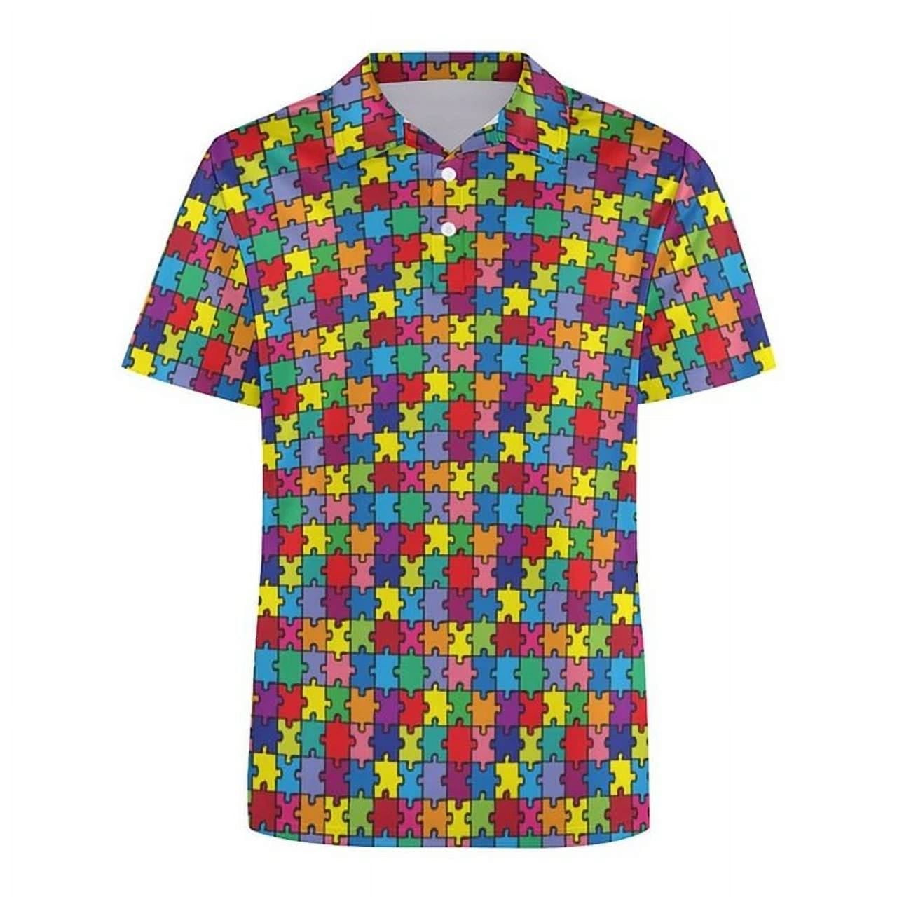 Autism Awareness Colorful Puzzle 3D Print Polo Shirt For Men Clothes ...