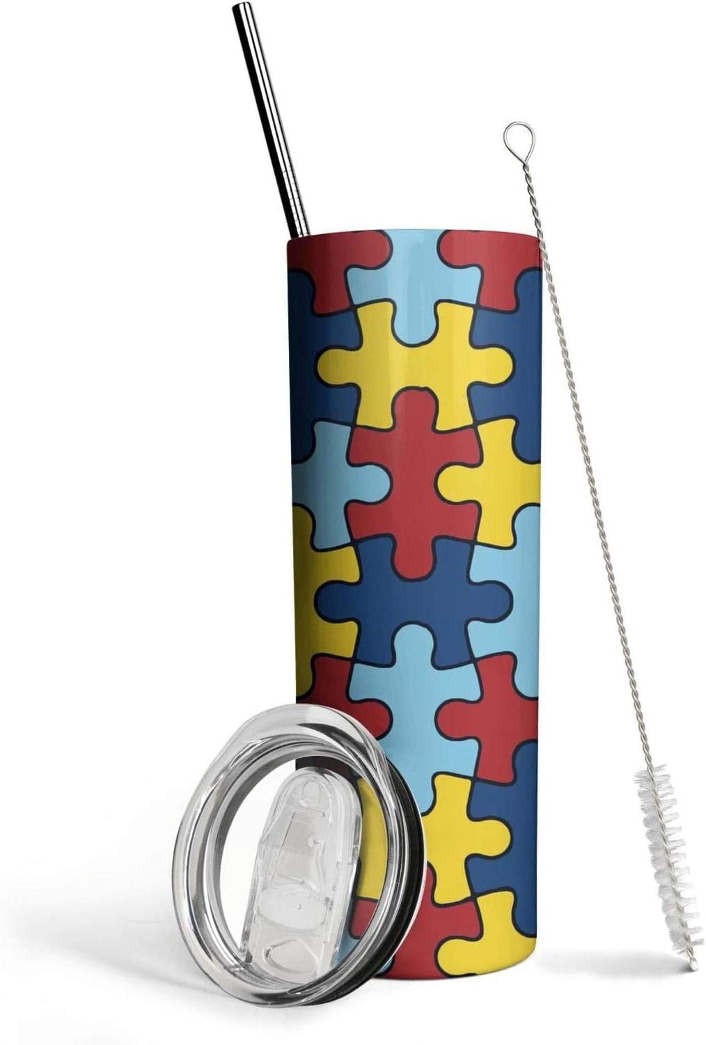 Autism Awareness Colorful Puzzle Piece Skinny Stainless Steel Tumbler ...