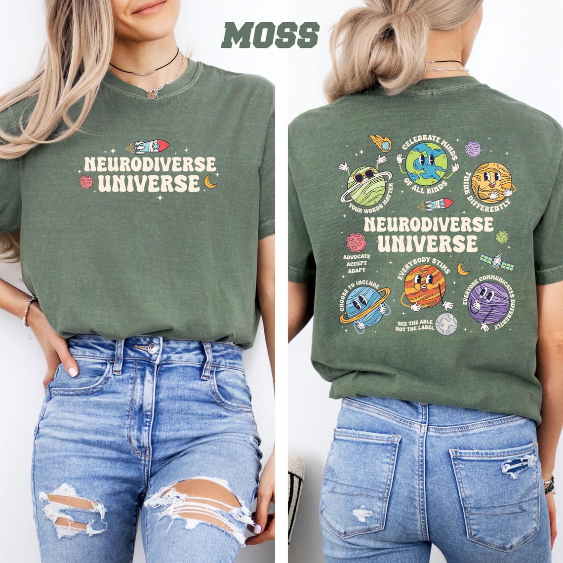 Autism Awareness Comfort Colors 2 Sided T-Shirt, Neurodiverse Universe ...