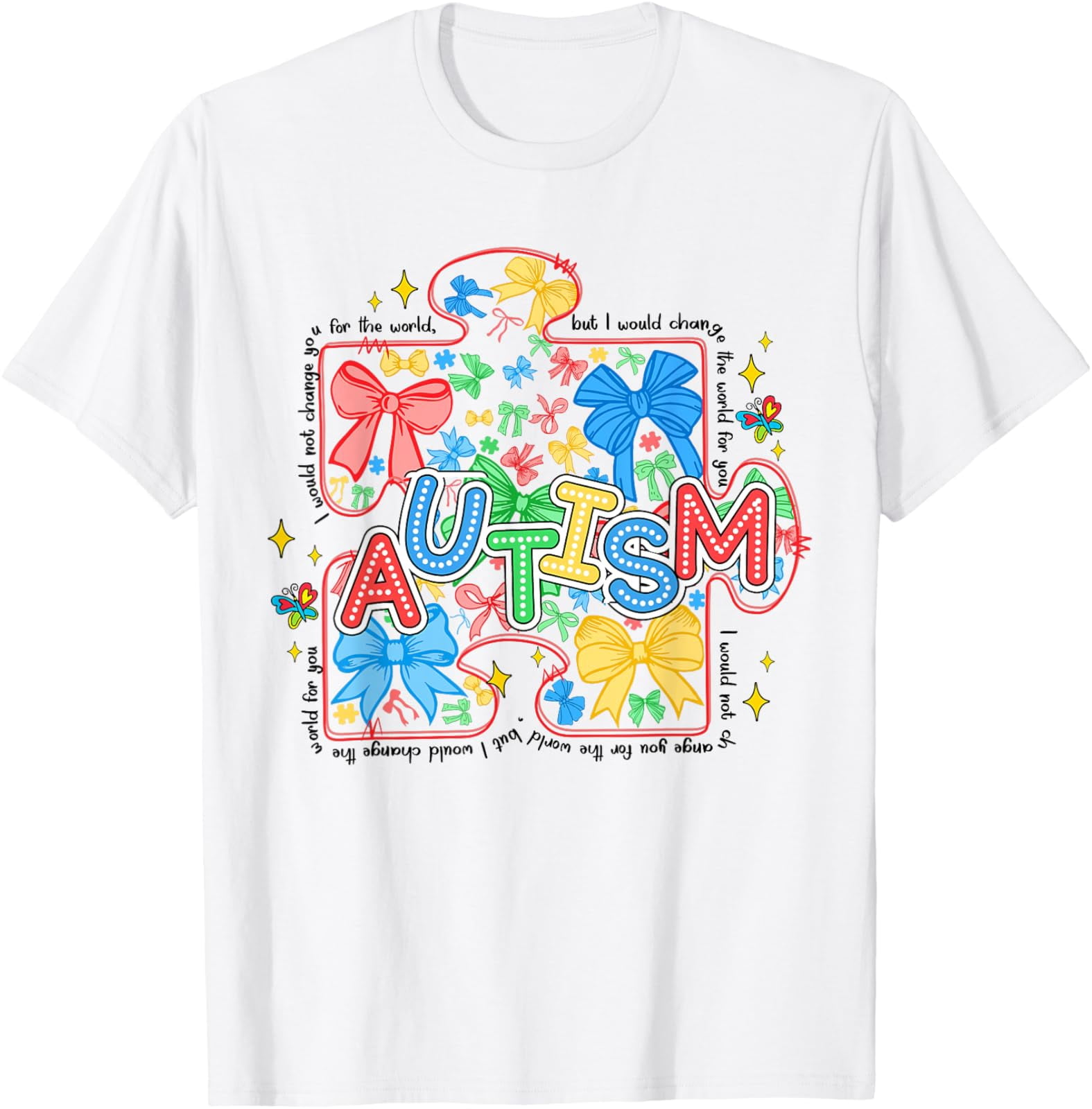 Autism Awareness Coquette Bow Autism Awareness Puzzle Piece T-Shirt ...