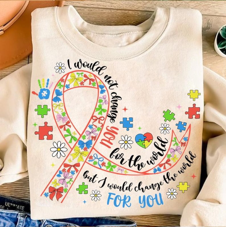 Autism Awareness Coquette Bow Sweatshirt, Colorful Autism Ribbon ...