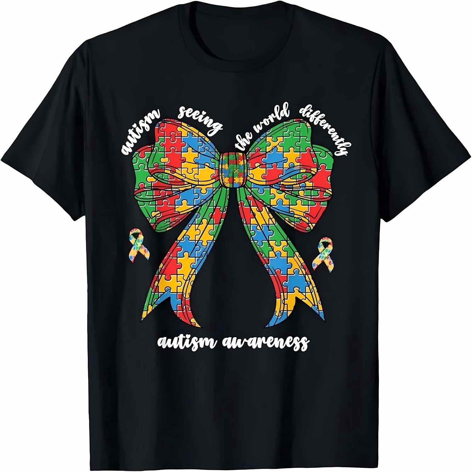 Autism Awareness Crew Neck Tee Puzzle Bow Print For Advocacy Events ...