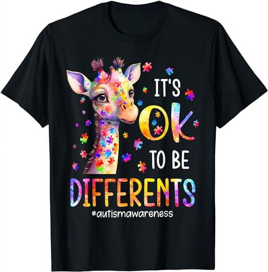 Autism Awareness Cute Giraffe Animal It's Ok To Be Different T-Shirt ...
