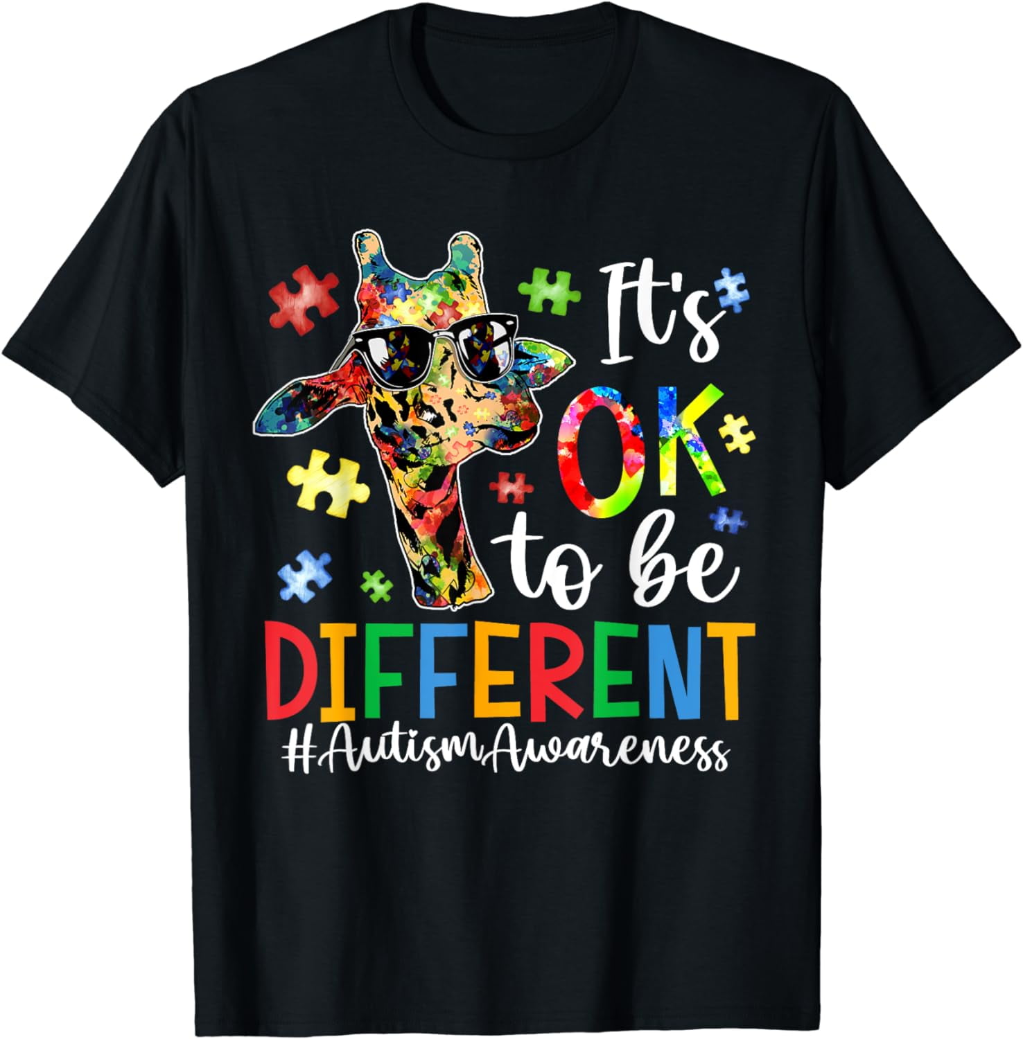 Autism Awareness Cute Giraffe Animal It's Ok To Be Different T-Shirt ...