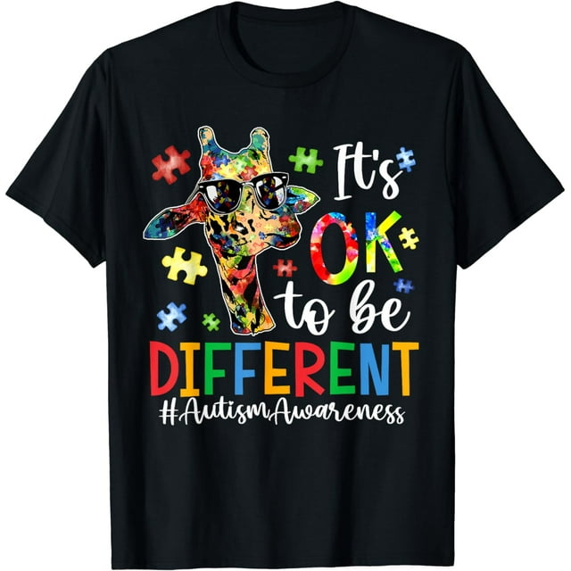 Autism Awareness Cute Giraffe Animal It's Ok To Be Different T-Shirt ...