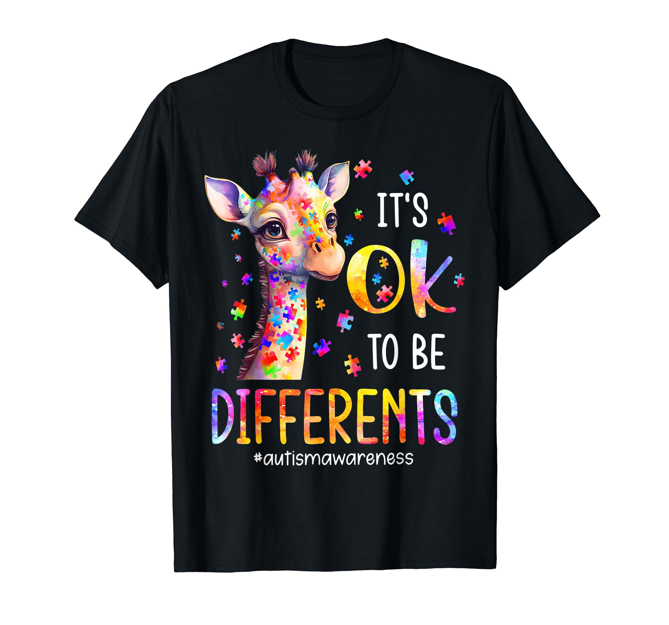 Autism Awareness Cute Giraffe Animal It's Ok To Be Different T-Shirt ...