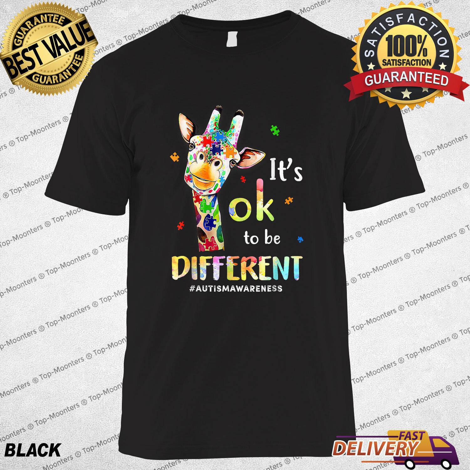 Autism Awareness Cute Giraffe Animal Its Ok To Be Different T-Shirt ...