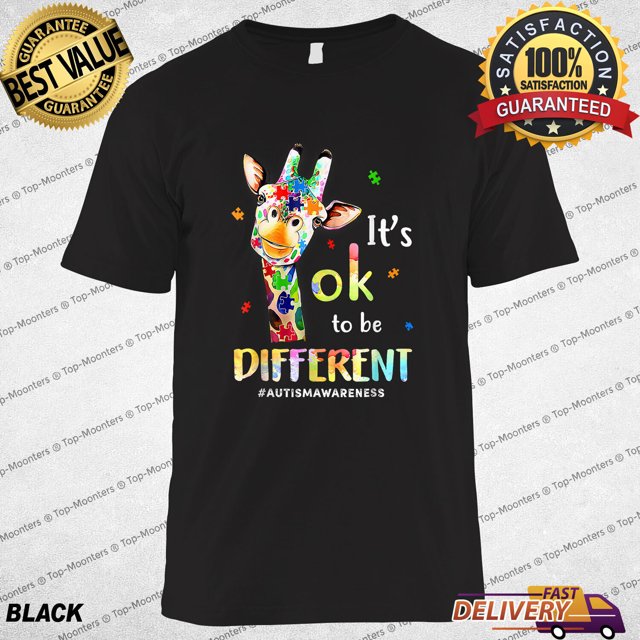 Autism Awareness Cute Giraffe Animal Its Ok To Be Different T-Shirt ...
