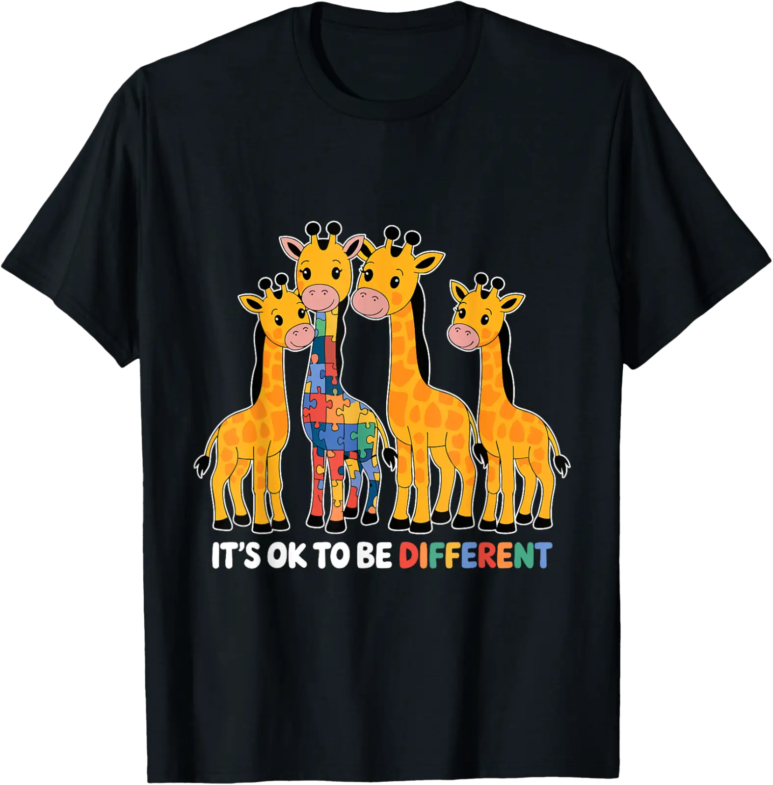 Autism Awareness Cute Giraffe Animal Its Ok To Be Different T-Shirt ...