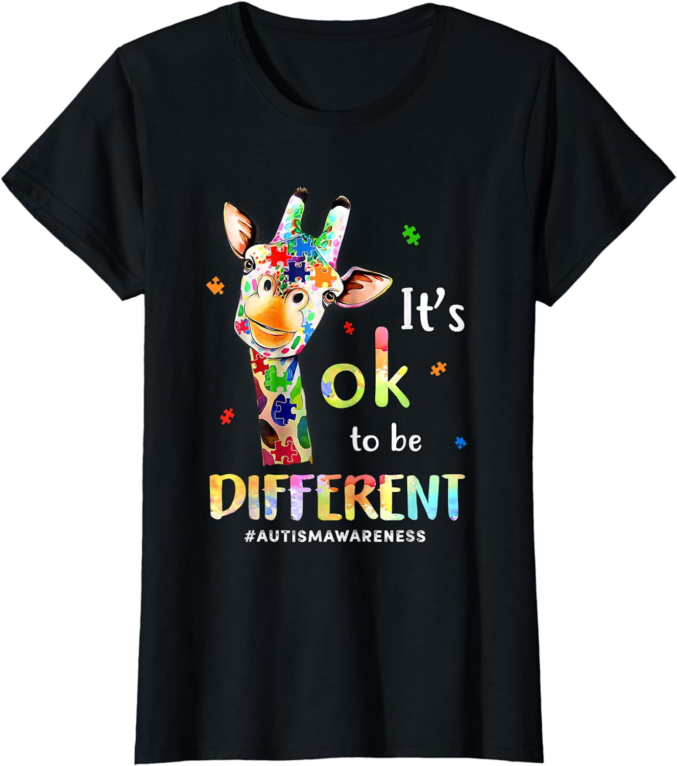Autism Awareness Cute Giraffe Animal Its Ok To Be Different T-Shirt ...