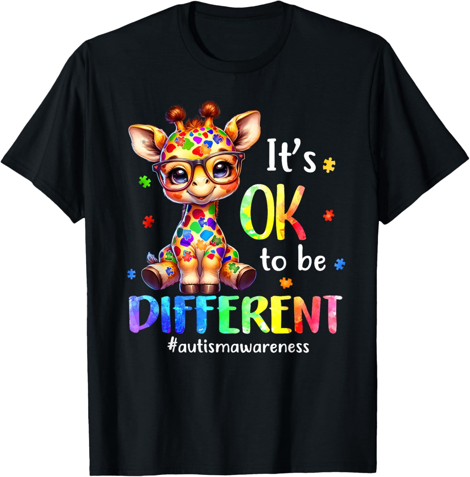 Autism Awareness Cute Giraffe Animal Its Ok To Be Different T-Shirt ...
