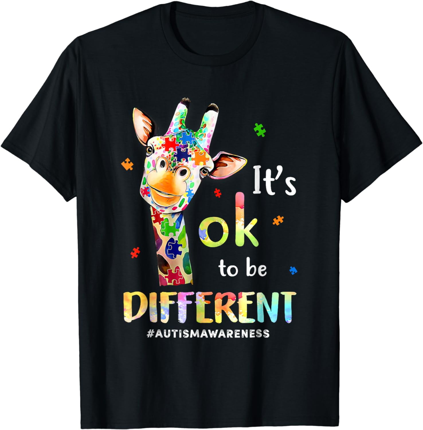 Autism Awareness Cute Giraffe Animal Its Ok To Be Different T-Shirt ...