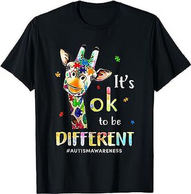Autism Awareness Cute Giraffe Animal Its Ok To Be Different T-Shirt ...