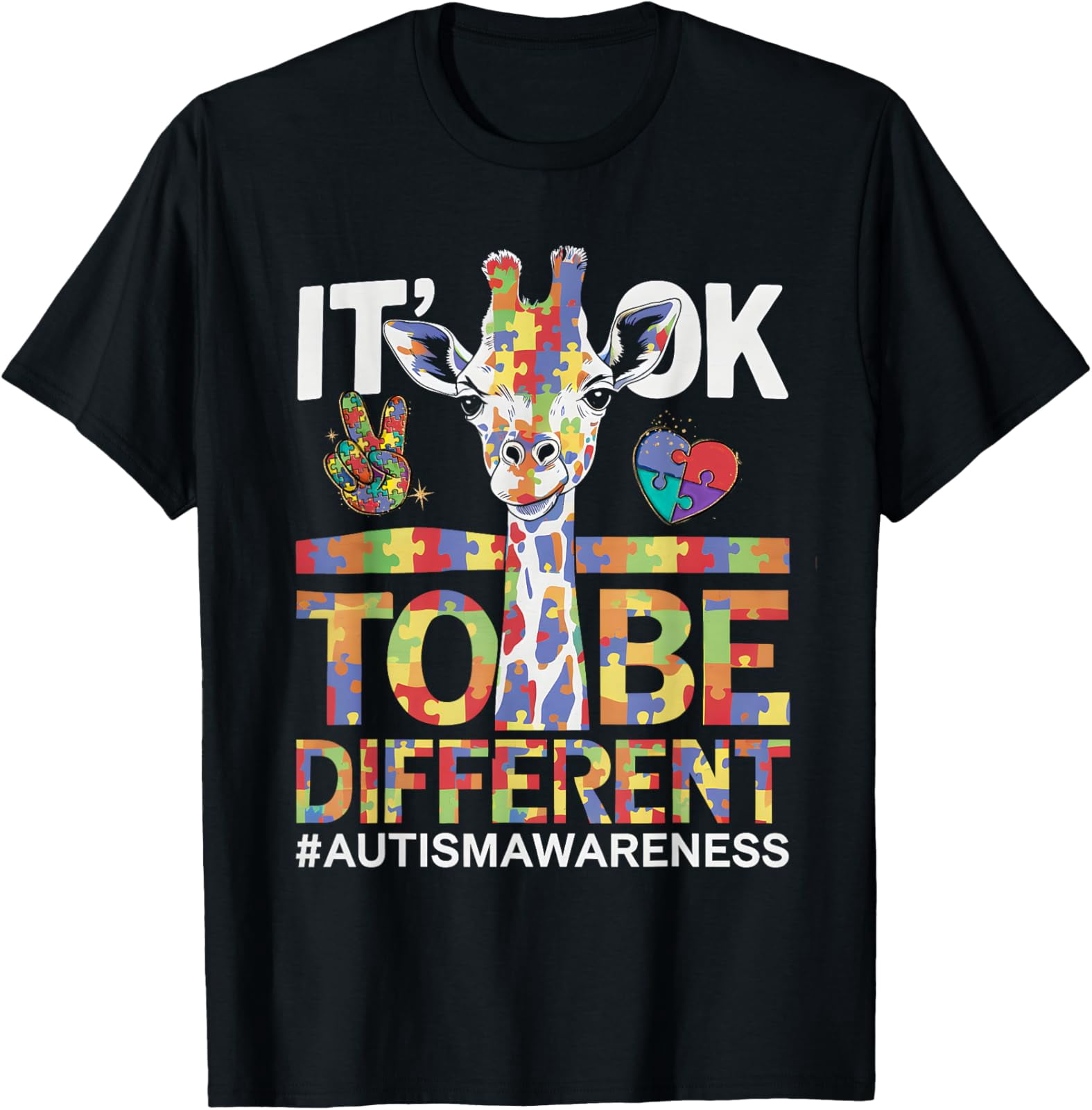 Autism Awareness Cute Giraffe Animal Its Ok To Be Different T-Shirt ...