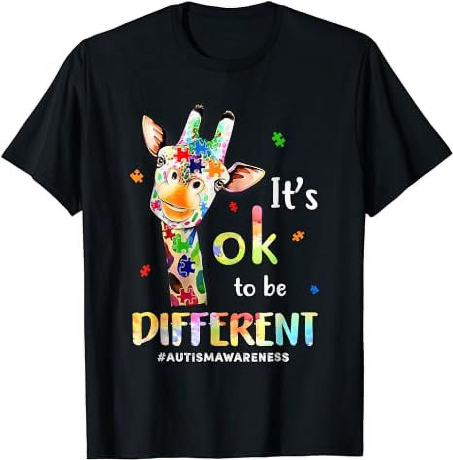 Autism Awareness Cute Giraffe Animal Its Ok To Be Different T-Shirt ...