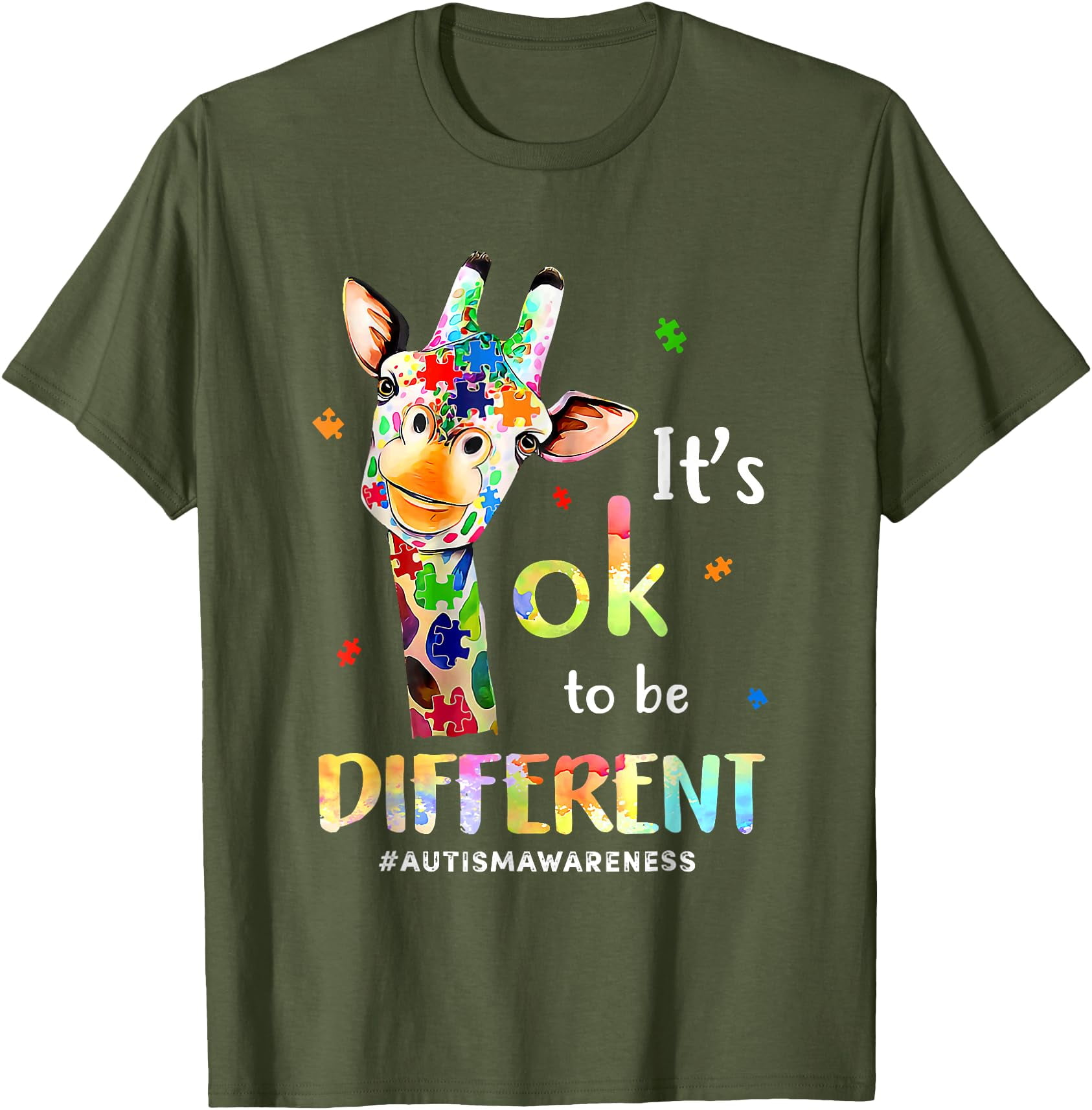 Autism Awareness Cute Giraffe Animal Its Ok To Be Different Unisex T ...