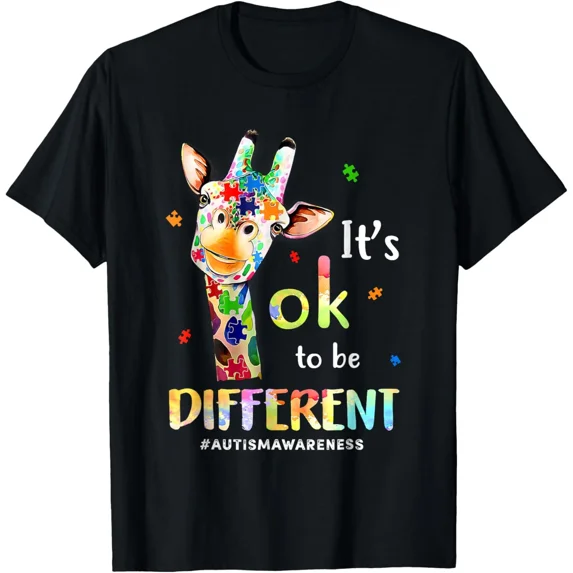 Autism Awareness Cute Giraffe Animal Its Ok To Be Different Unisex T ...