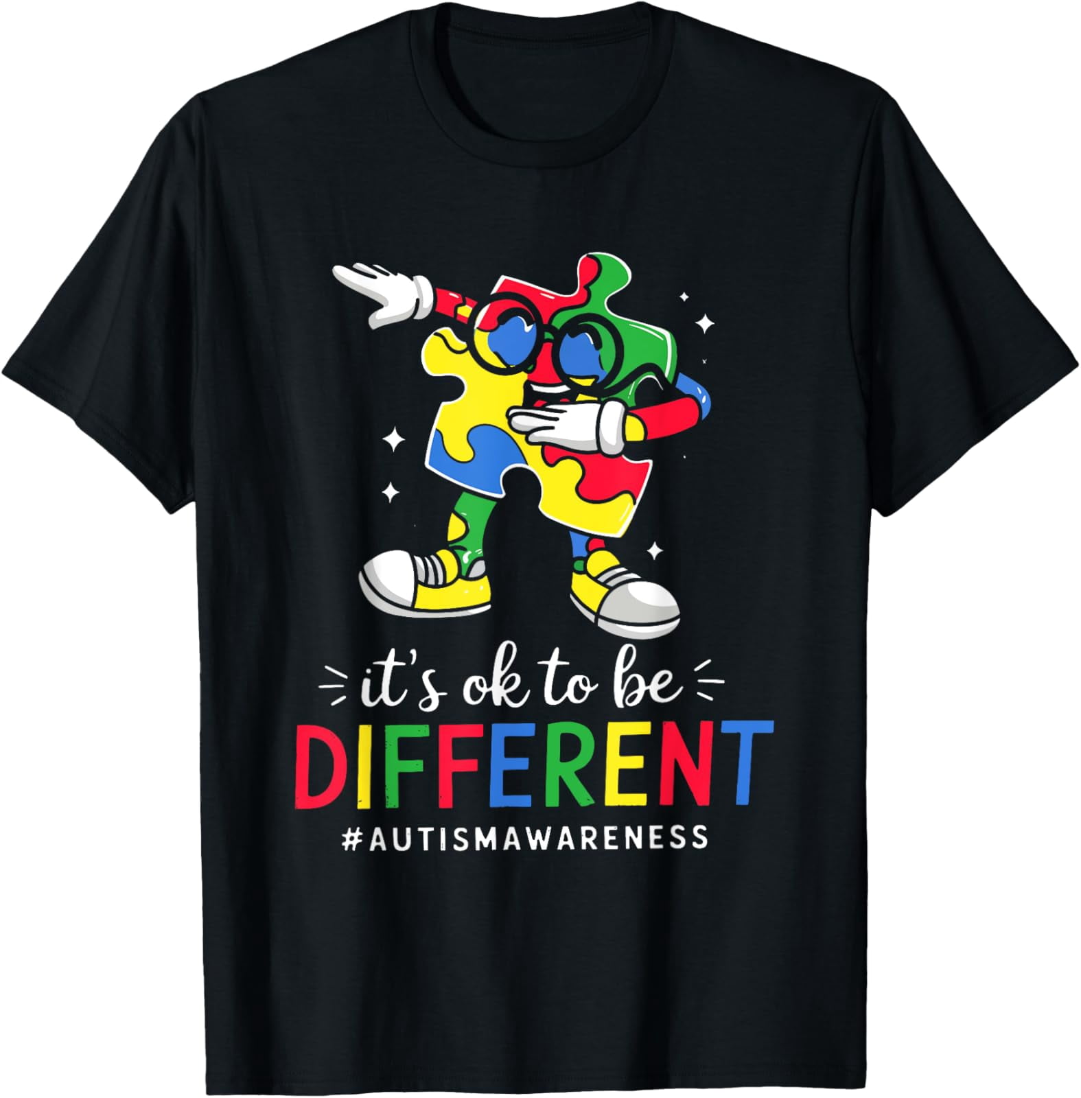 Autism Awareness Dabbing Puzzle Piece Its Ok To Be Different T-Shirt ...