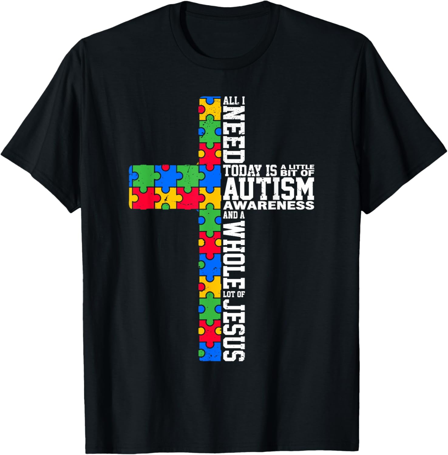 Autism Awareness Day Christ Cross Puzzle Pieces Christian T-Shirt ...