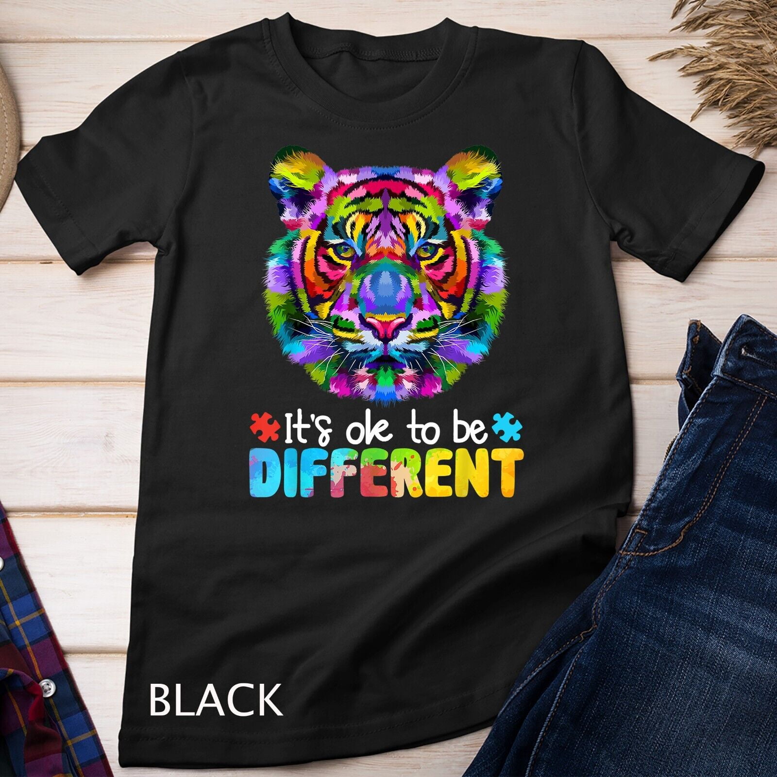 Autism Awareness Day It's OK to be different Colorful Tiger Unisex T ...
