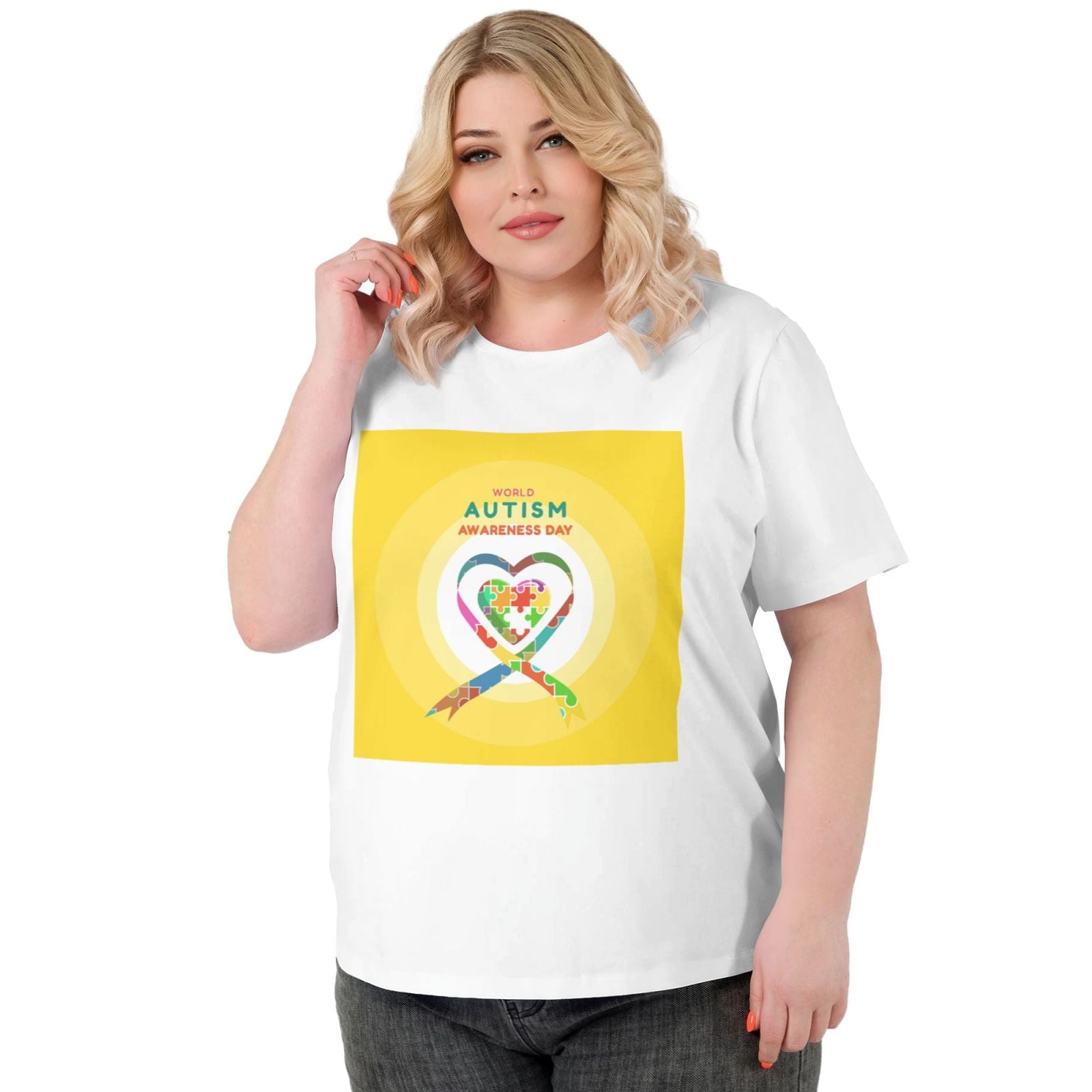 Autism Awareness Day Month Women'S Plus-Size Short Sleeve Crew Neck Tee ...