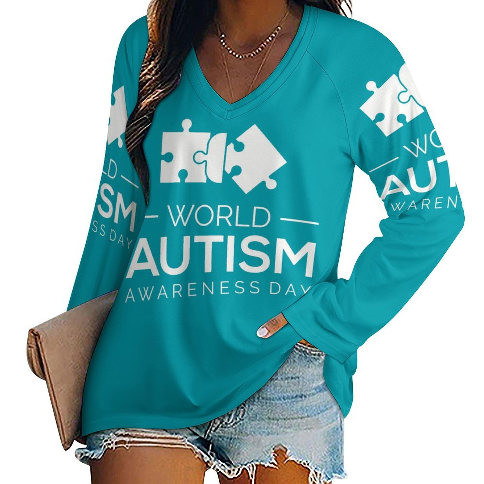 Autism Awareness Day T Shirts for Women Long Sleeve Shirts V Neck ...