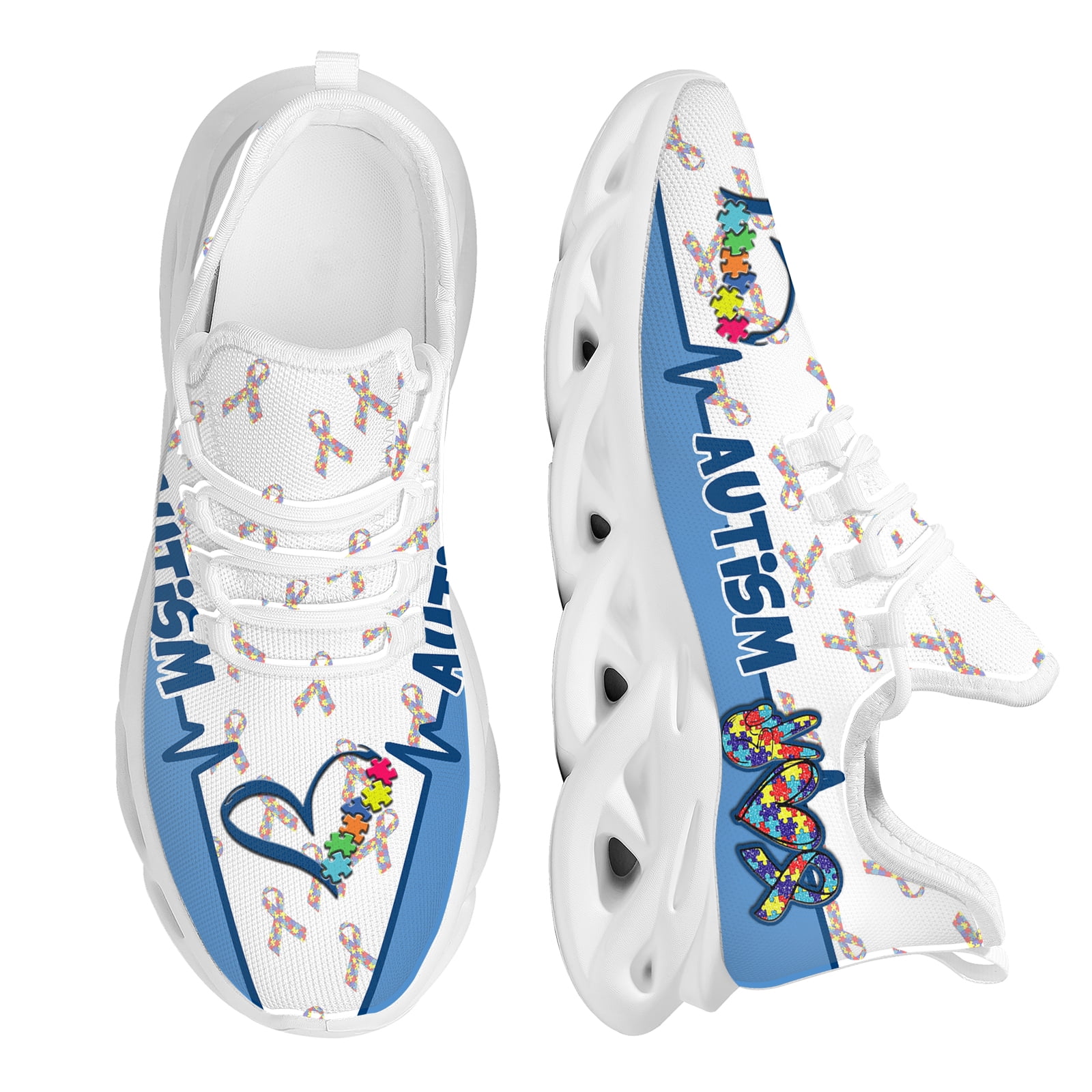Autism Awareness Design Breathable Mesh Shoes Women's Casual Walking ...