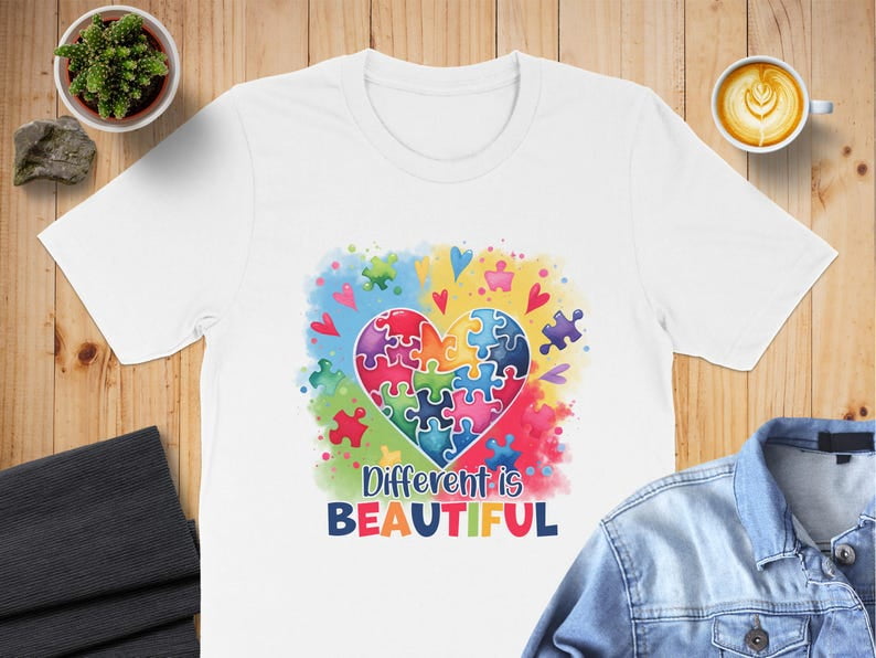 Autism Awareness Different is Beautiful Puzzle Heart Colorful Support ...