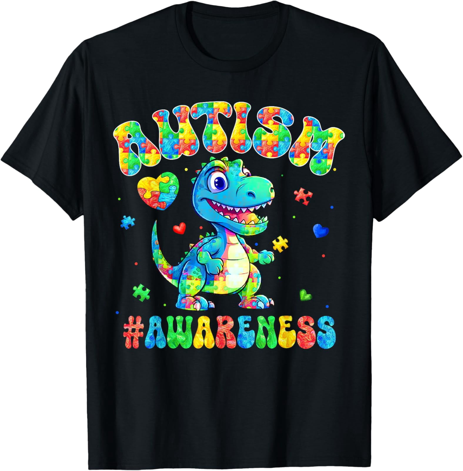 Autism Awareness Dinosaur Colorful Autism Puzzle Pieces T-Shirt ...