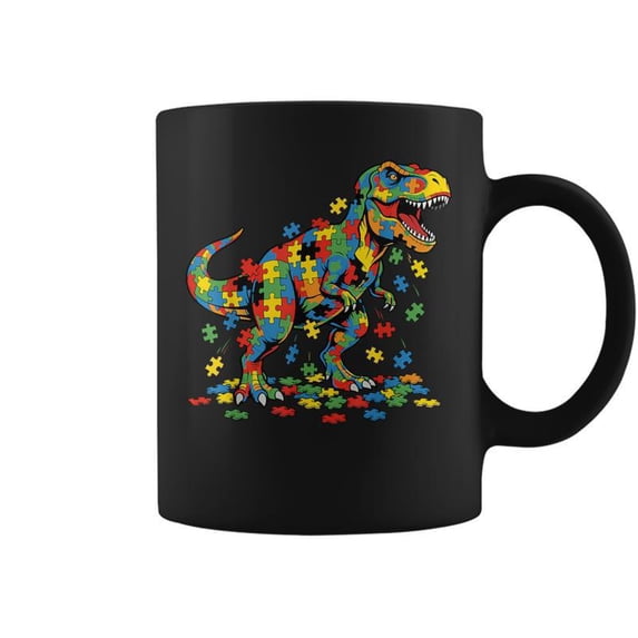 Autism Awareness Dinosaur Colorful Puzzle Autistic T Rex Coffee Mugs ...