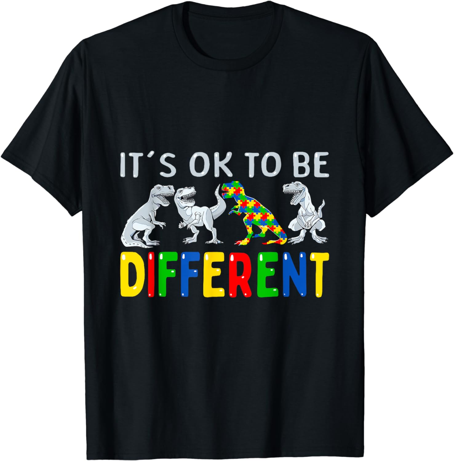 Autism Awareness Dinosaur Kid Boys It's OK To Be Different T-Shirt ...