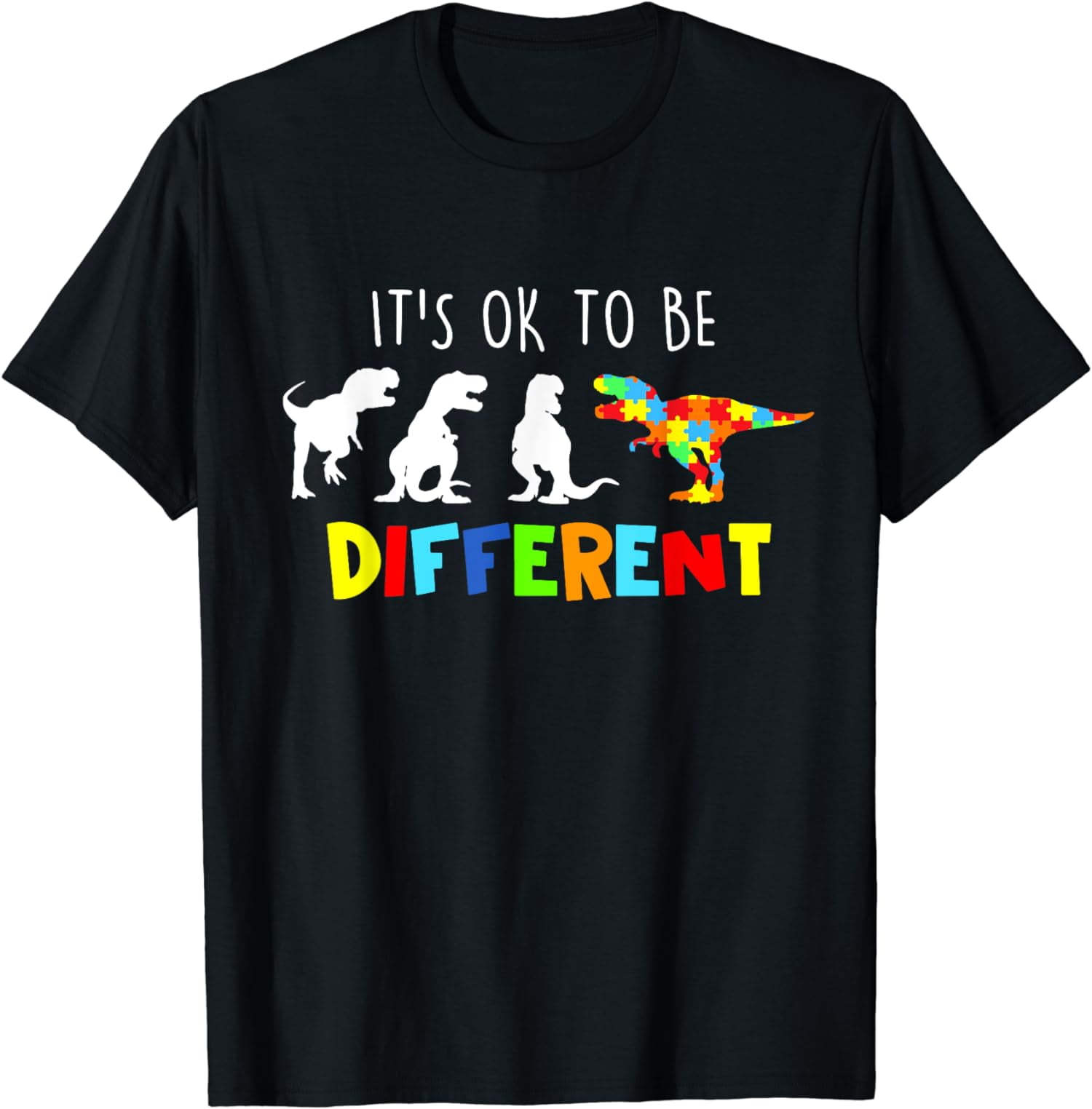 Autism Awareness Dinosaur Kid Boys Its Ok To Be Different T-Shirt ...