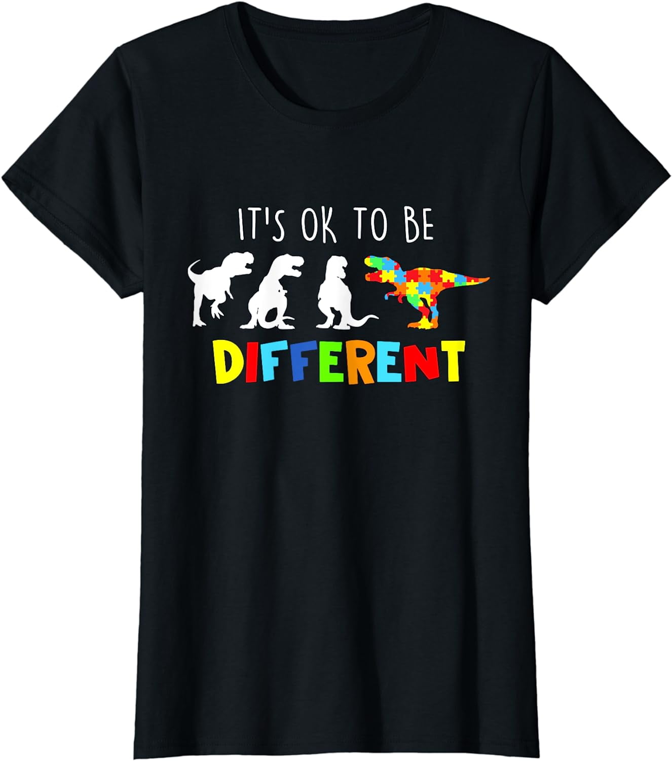 Autism Awareness Dinosaur Kid Boys Its Ok To Be Different T-Shirt ...