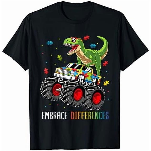 Autism Awareness Dinosaur T-rex Monster Truck T-Shirt - Walmart.com