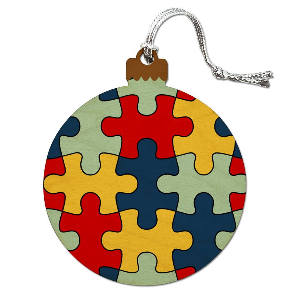 Autism Awareness Diversity Puzzle Pieces Wood Christmas Tree Holiday ...