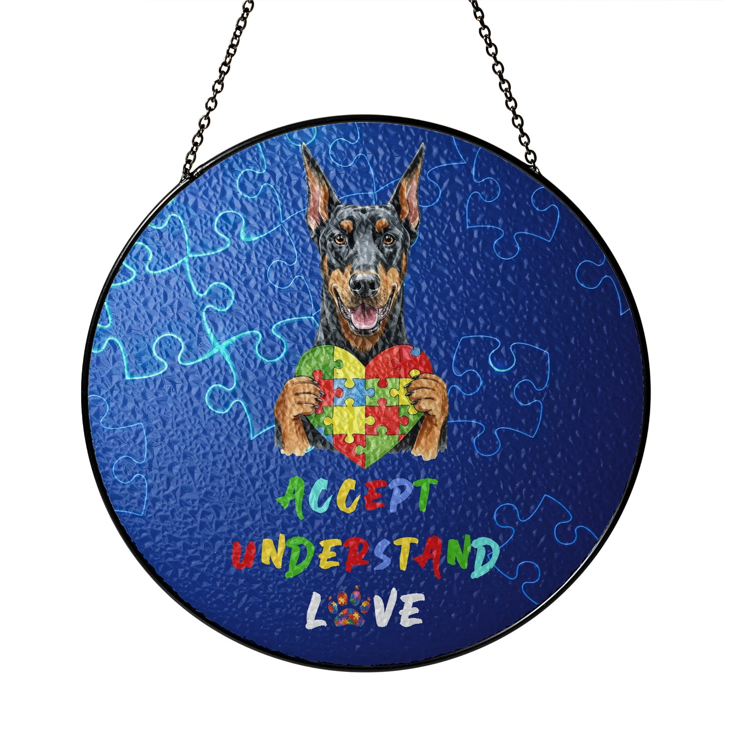 Autism Awareness Doberman Pinscher Accept Understand Love Stained Glass ...