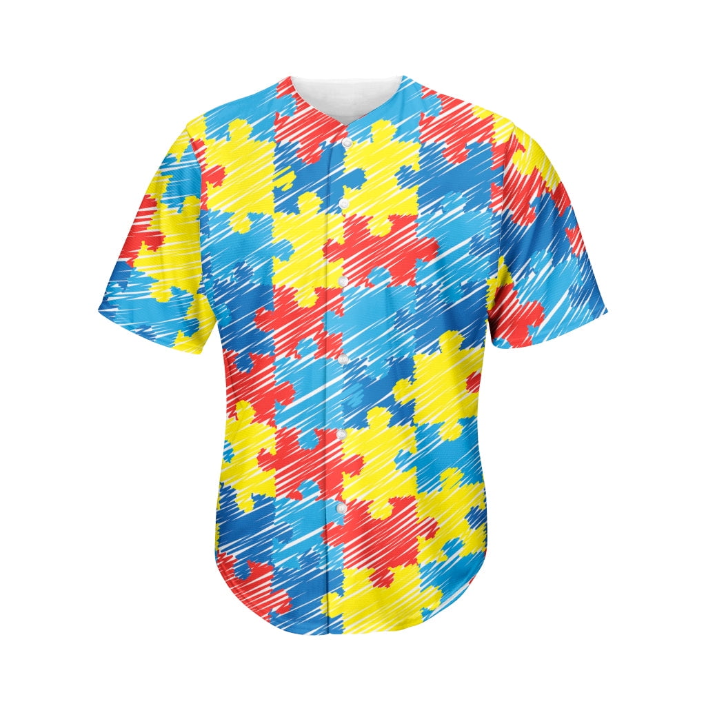Autism Awareness Drawing Puzzle Print Active Baseball Jersey for Men ...