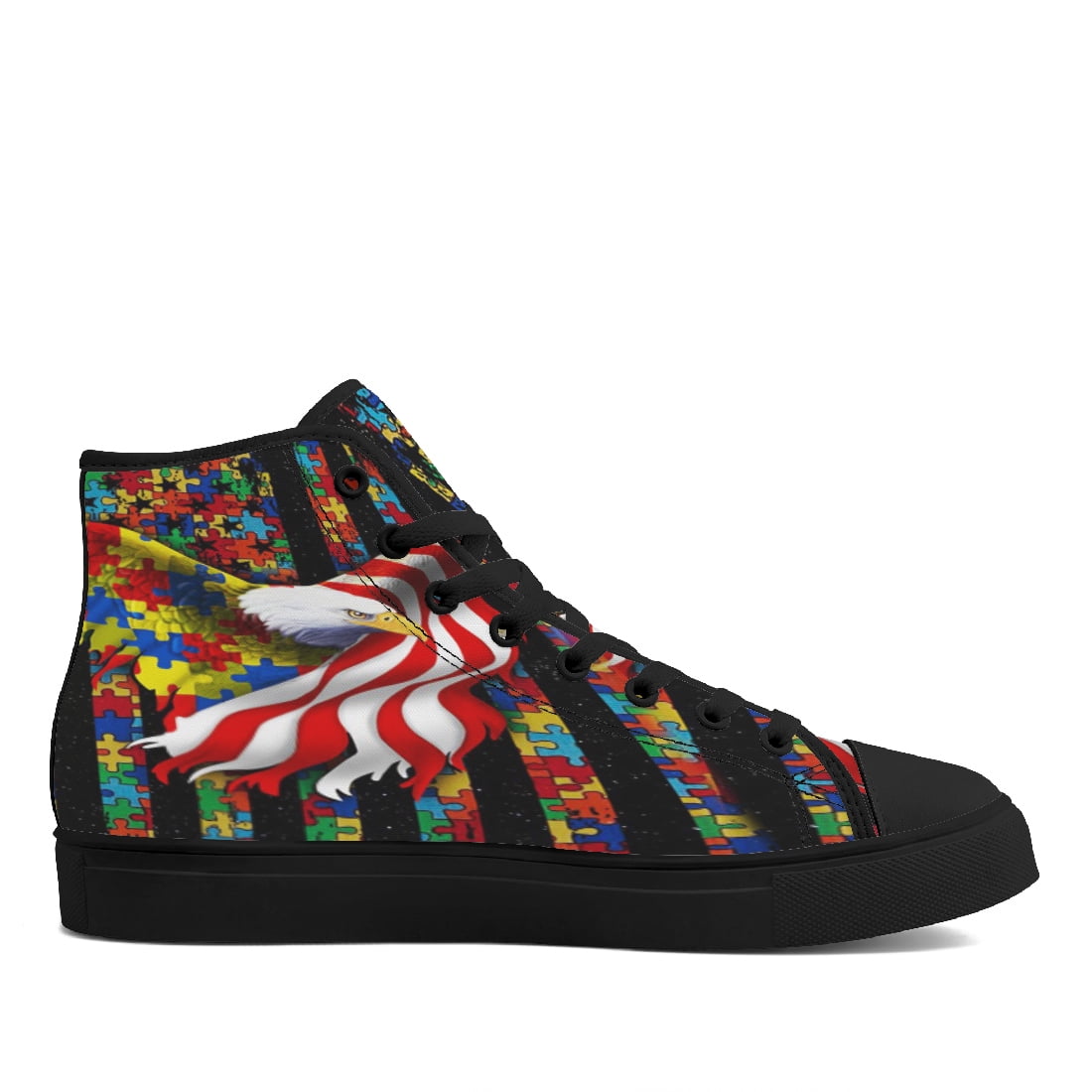Autism Awareness Eagle High Top Canvas Shoes Sneakers Black Size 4.5 ...