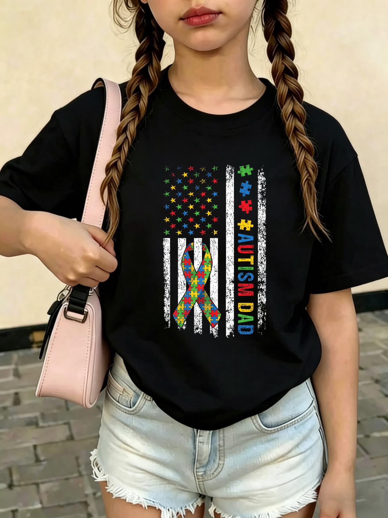Autism Awareness Family Autistic Kids USA Flag Autism Dad Premium Kids ...